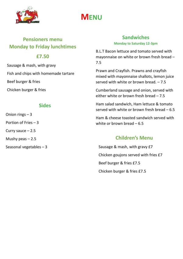 Drunken Dragon Bicknacre Menus - Modern British Dines & Classics