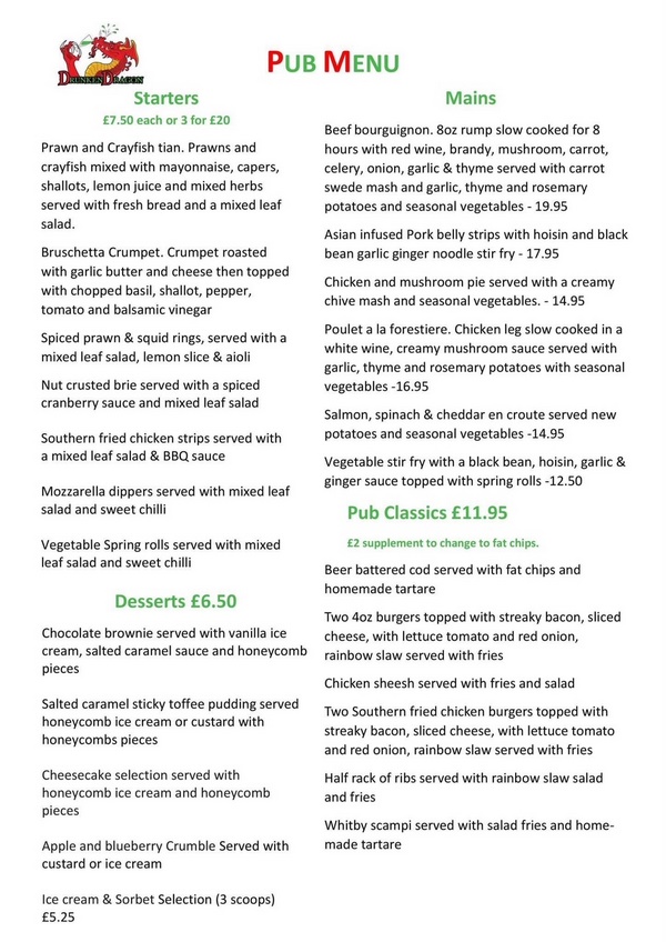 Drunken Dragon Bicknacre Menus - Modern British Dines & Classics